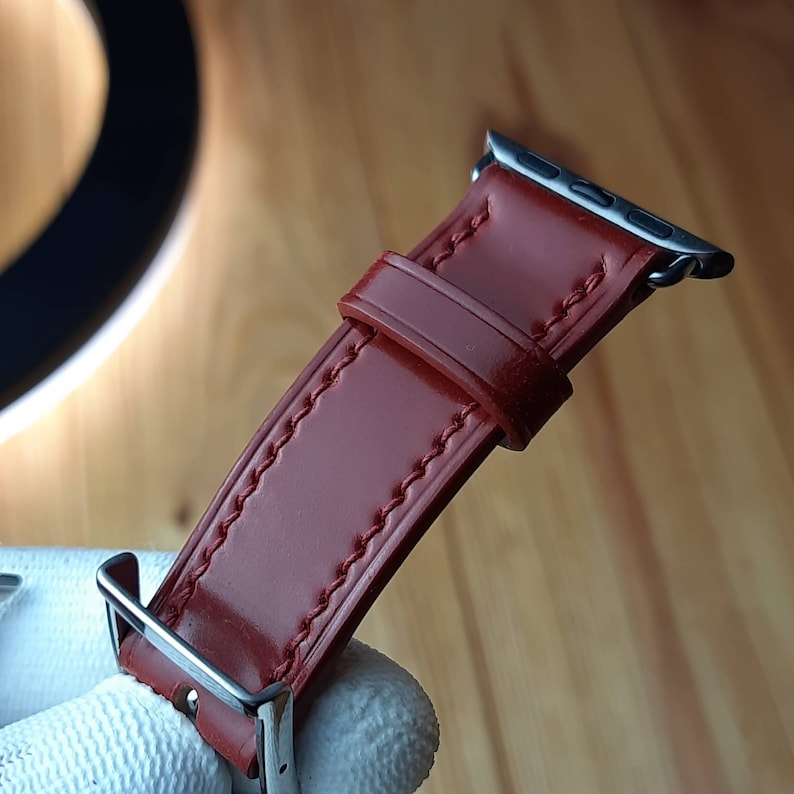 Red Rocado Shell Cordovan Leather Watch Strap 22mm. Handmade. Gift ...