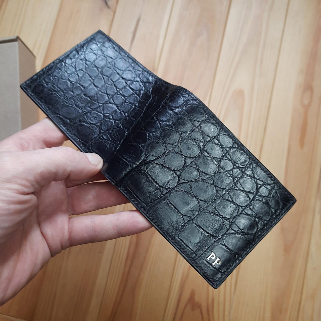 Black Alligator Leather Bifold Wallet Exotic Leather Man Wallet Luxury ...
