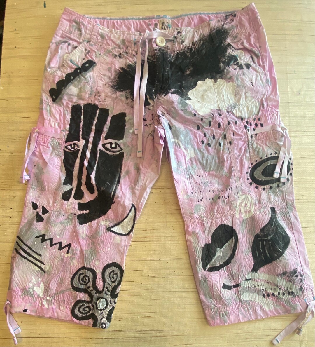 Hand Dyed & Painted Abstract Art Upcycled Pants Doodle Cargo Capris - Etsy