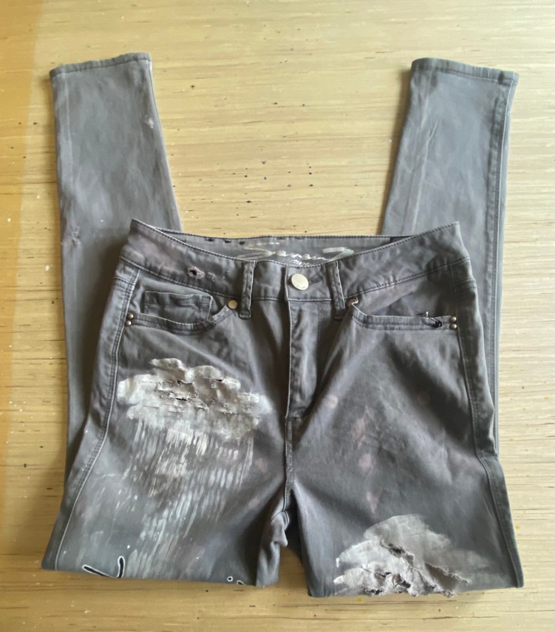 Hand Painted, Bleached & Distressed Upcycled Unisex Skinny Jeans ...