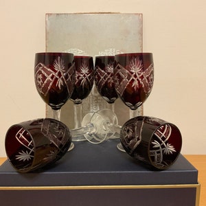 Rare and Elegant Set of Six Bohemian Deep Red Crystal Goblets/ Glasses ...