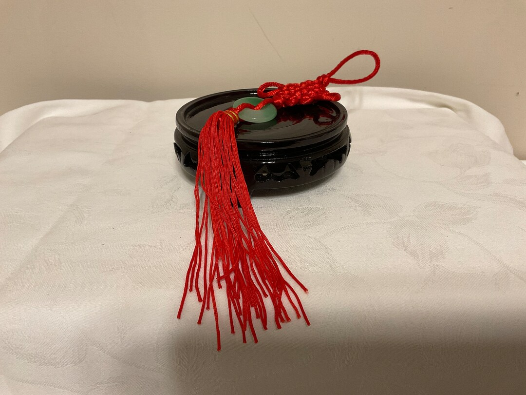 Vintage Feung Shui Jade Chinese Knot Pendant Hand Woven, Prosperity and ...