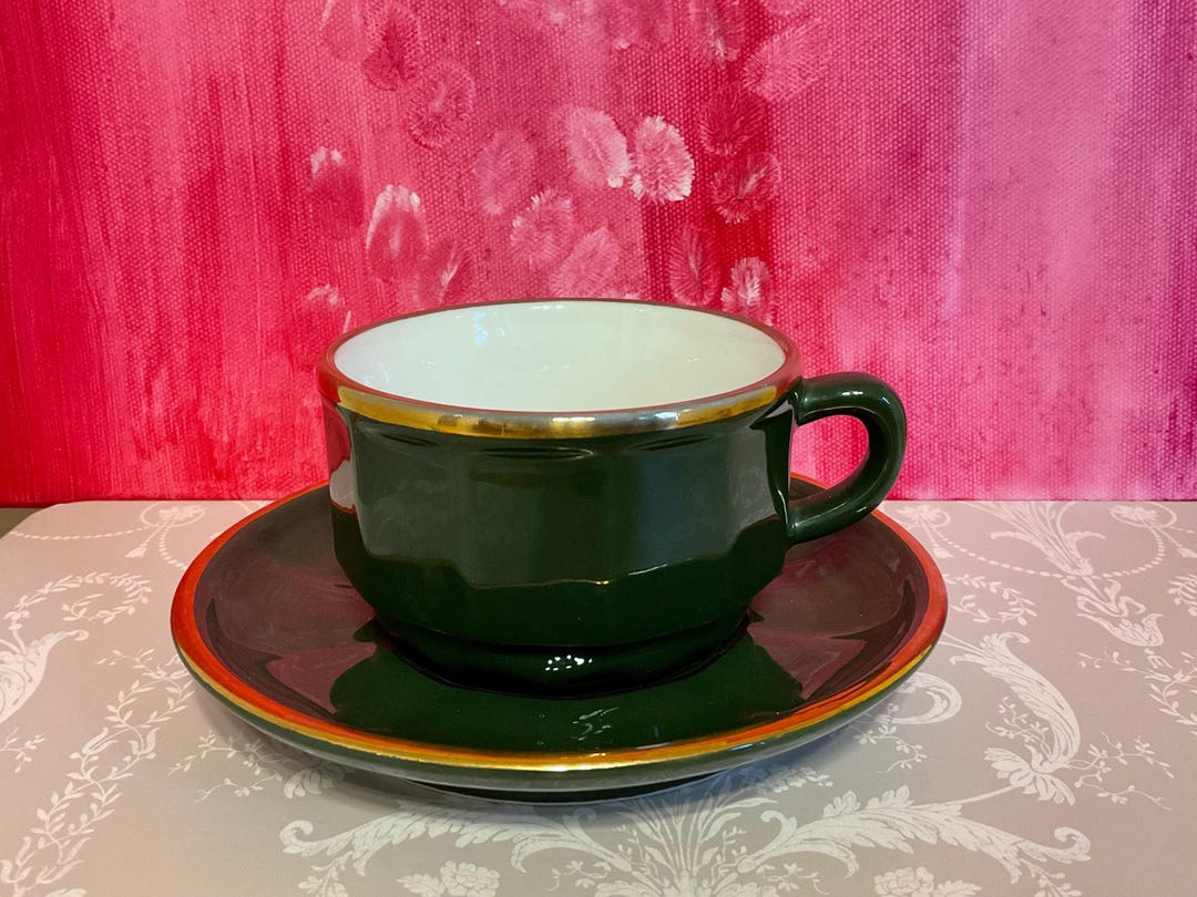 Retro Apilco Coffee Cup and Saucer, Medium Sized, 1970 Forest Green ...