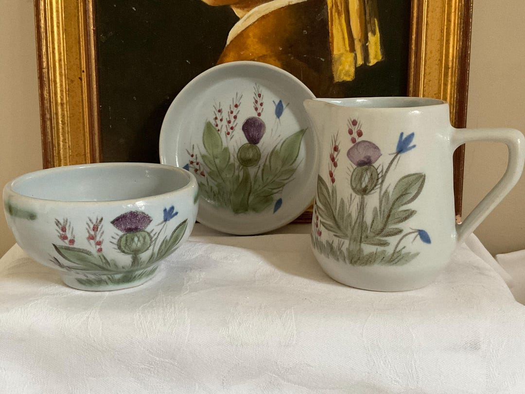 Vintage Buchan Stoneware Thistle Jug, Dish, and Bowl Set - Etsy