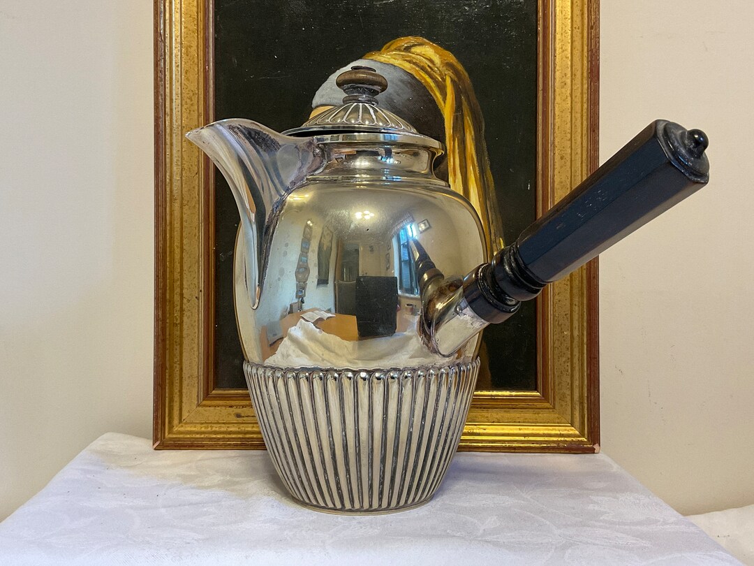 Unique Decorative Antique Coffee Pot or Chocolate Pot, Wood Handle 1930 ...