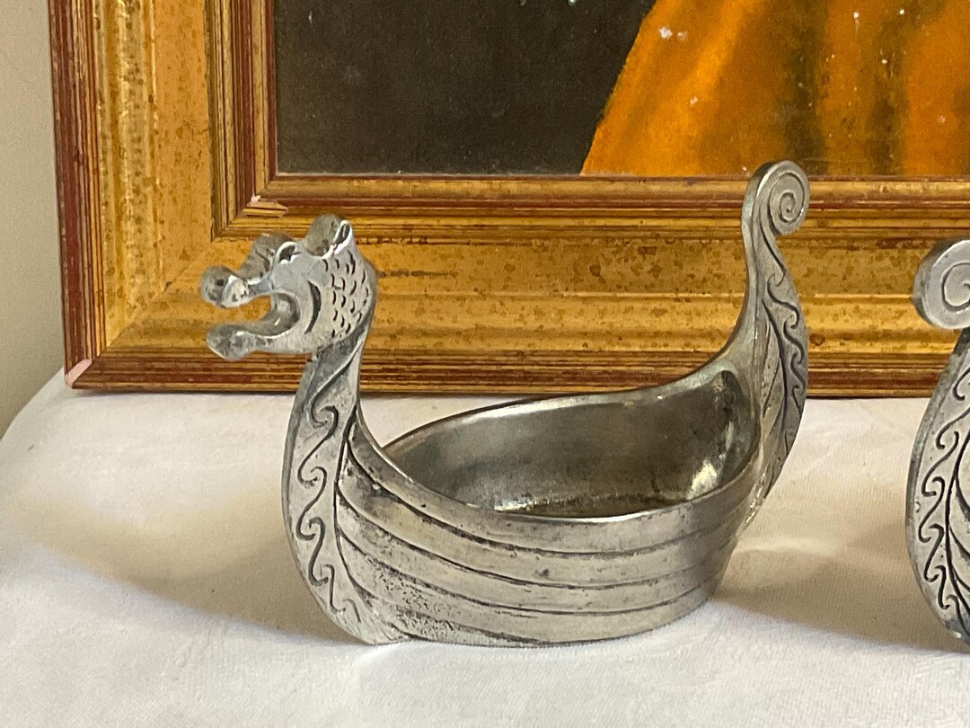 Miniature Pewter Viking Longboat, Salt Cellar, Norwegian Drakkar - Etsy UK