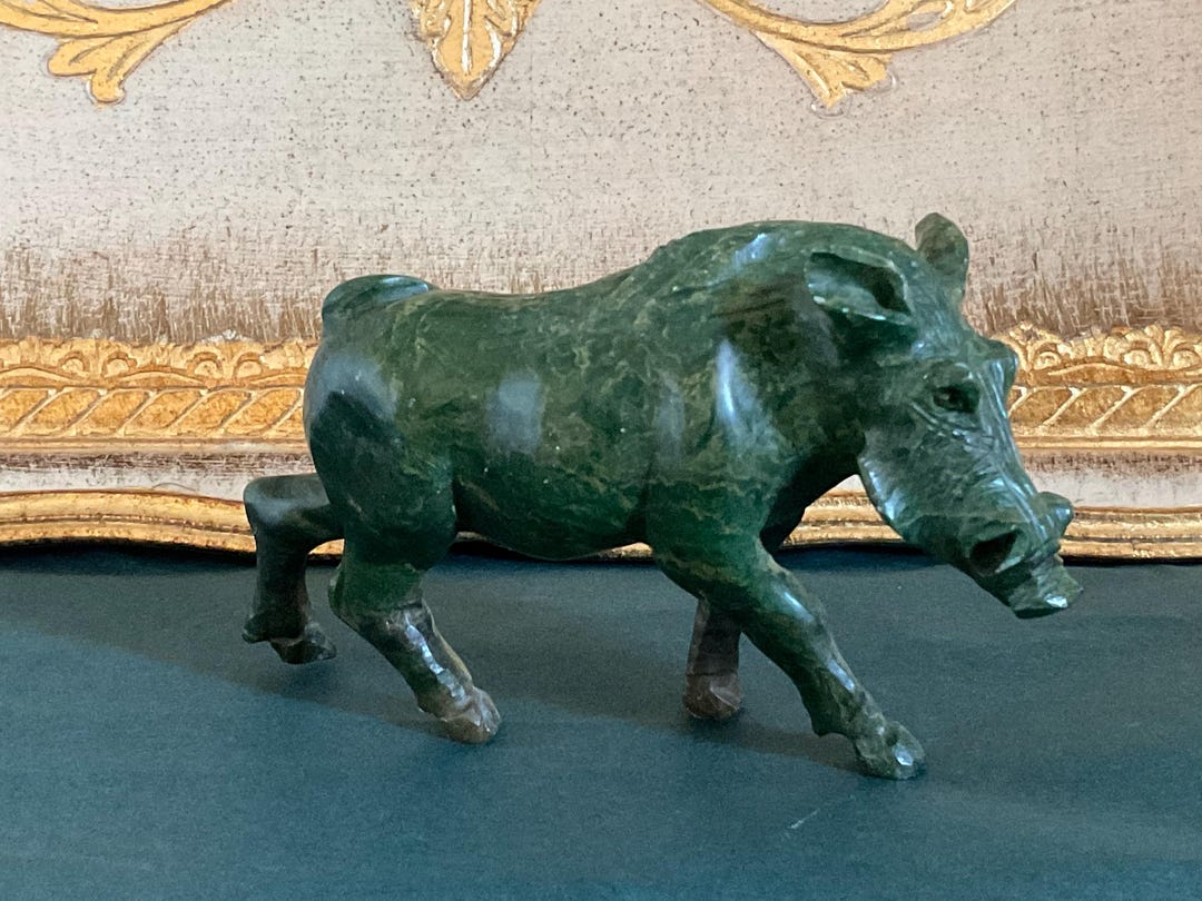 Vintage Wild Boar Figurine Made From Jade, Jade Stone Carving ...