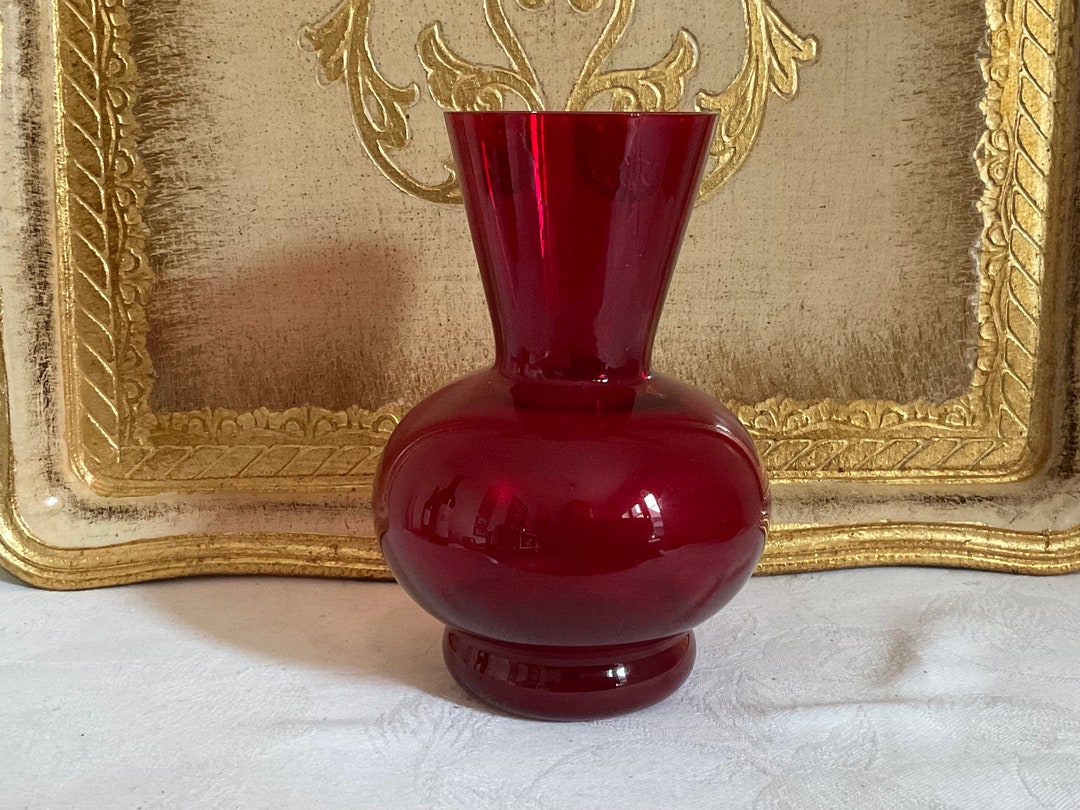 Vintage Small Red Glass Vase, Small Glass Vase, Deep Red, Red Theme ...