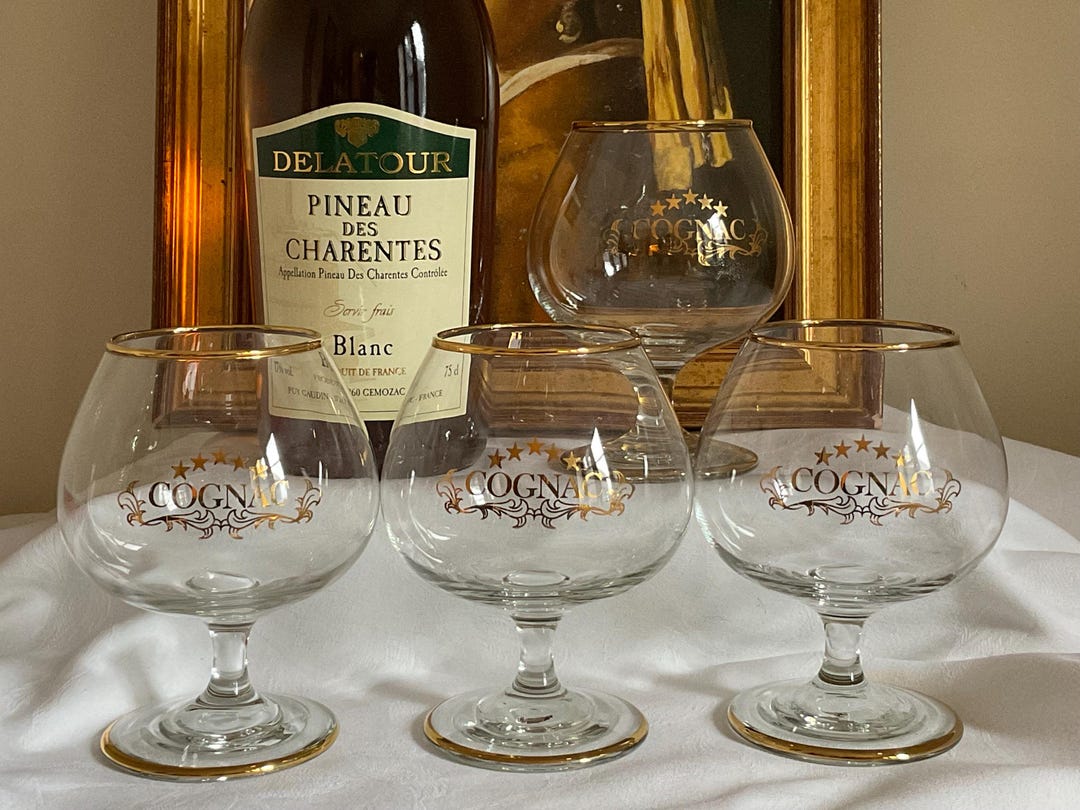 Four Elegant Vintage Perfect Condition Cognac Balloons, Brandy Glasses ...