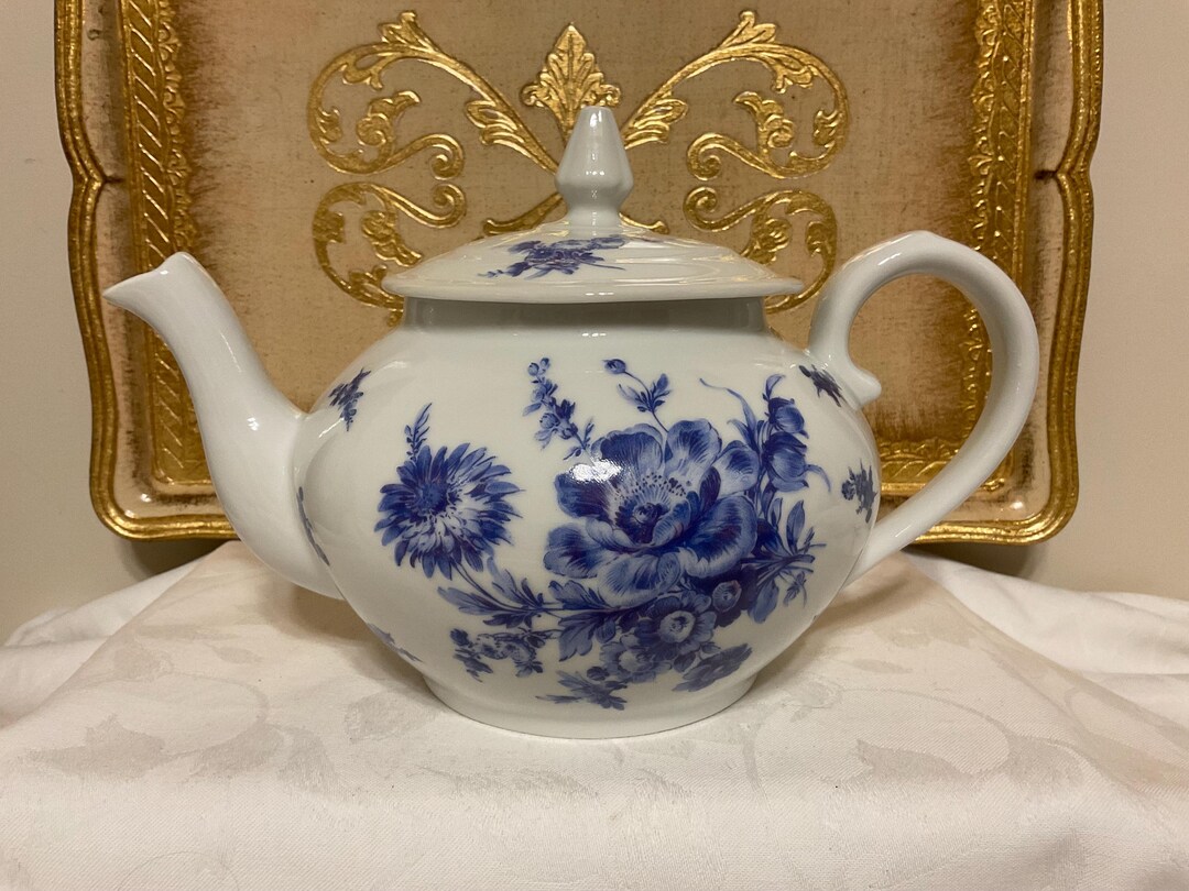 Vintage Apilco Teapot, Blue and White Floral Porcelain, French Country ...
