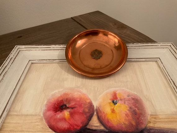 Rare hand crafted small copper decorative plate designed with the Royal ...