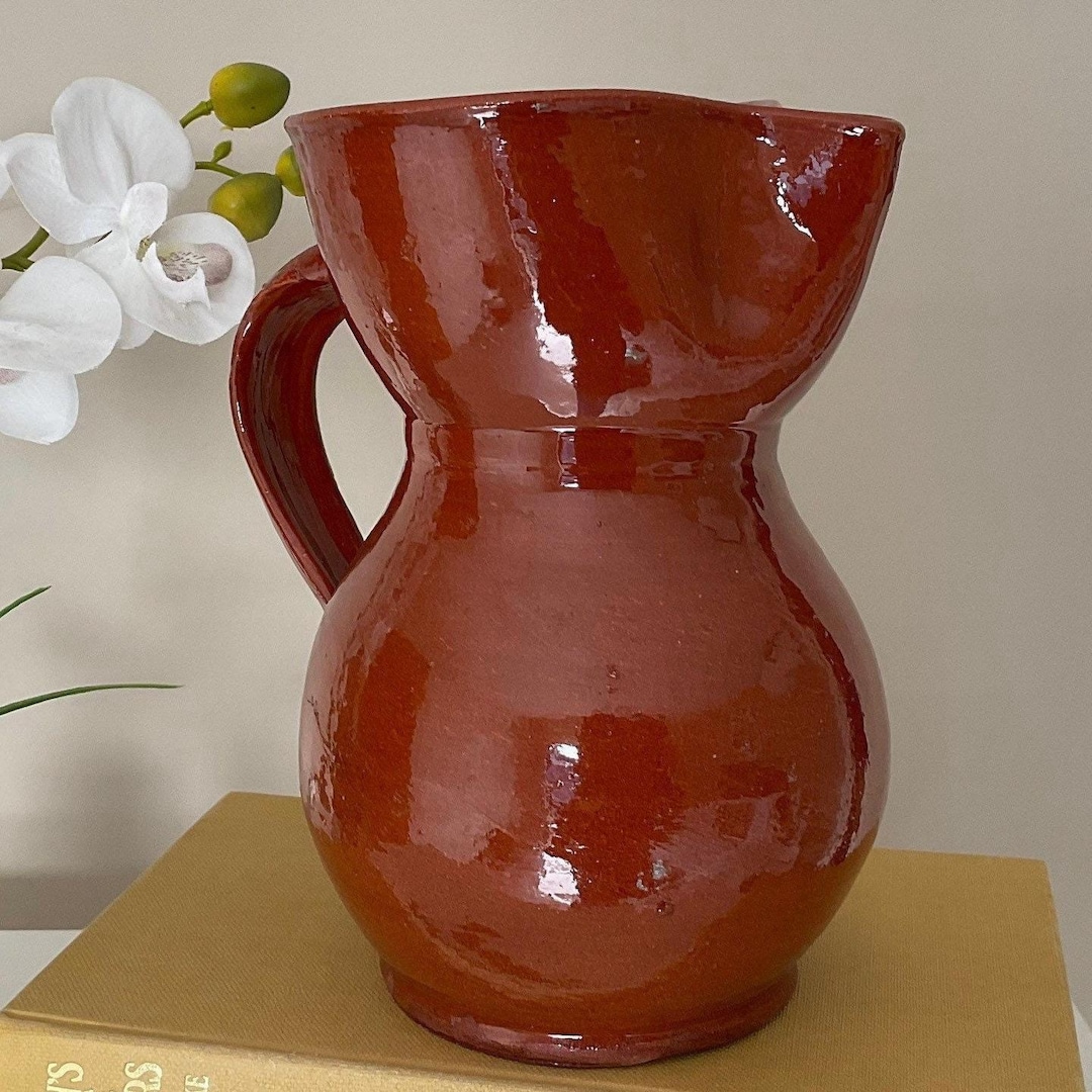 Traditional Large Spanish Glazed Hand Crafted Terracotta Jug, Large ...