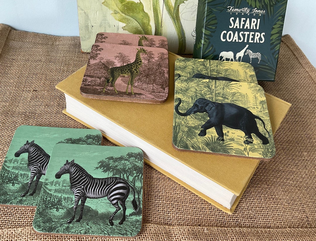 Jungle Coasters, Safari Coasters,set of Six, Animal Coasters, Elephant ...