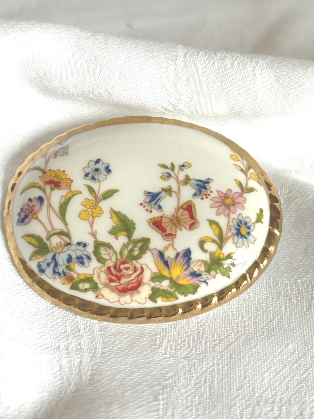 Aynsley Bone China Brooch, English Cottage Garden Floral, Vintage ...