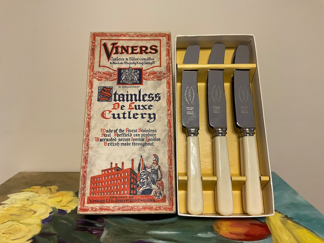 Viners Boxed Set of 6 Knives, Perfect Condition, Ivorine Handles With ...