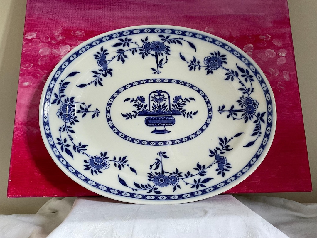 Vintage Minton Delft Platter, Blue and White Floral Serving Dish - Etsy