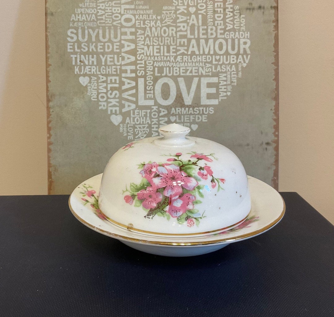 Vintage Butter Dish , Crown Staffordshire Circular Lidded Butter Dish ...