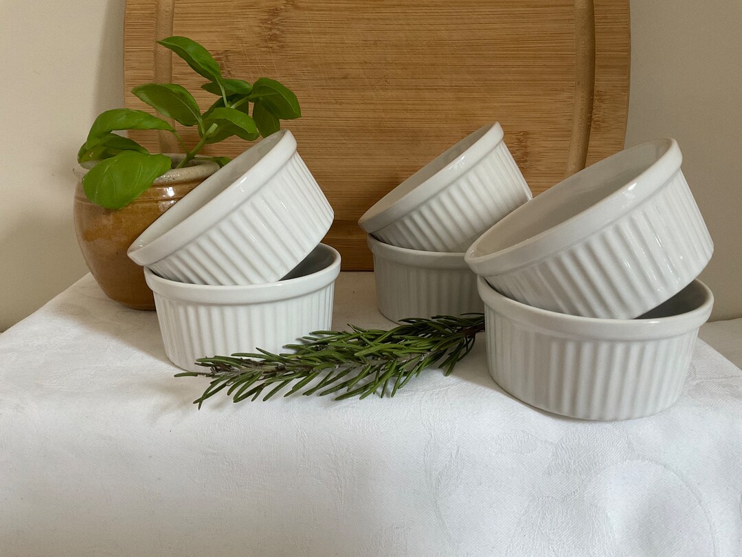 Vintage French Revol Glazed White Ramekins, French Souffle Dishes ...