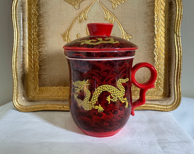 Vintage Dragon Porcelain Teacup With Lid and Infuser to Brew Tea, Great ...