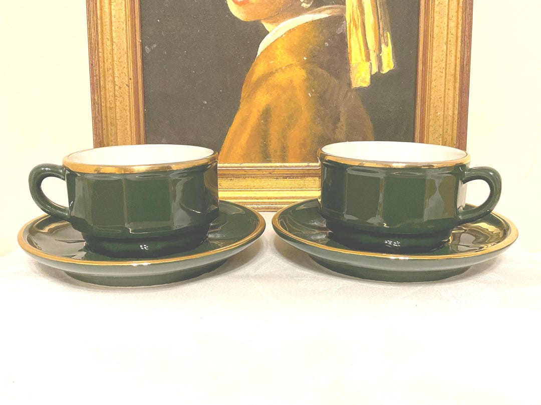Retro Apilco Coffee Cup and Saucers, Medium Sized, 1970 Forest Green ...