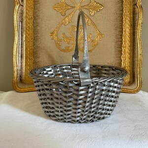 Vintage Silver Metal Woven Wire Decorative Basket, Clever Storage, Home ...