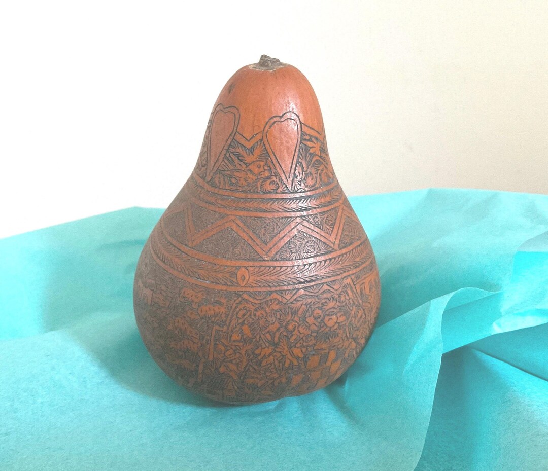 Ornamental Peruvian Gourd Art, South American Folk Art, Calabash Hand ...