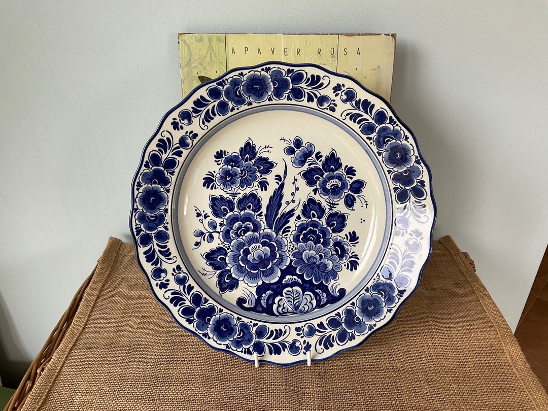 Large Vintage Hand Painted Delft Wall Plate, Collectable Delft, Blue ...