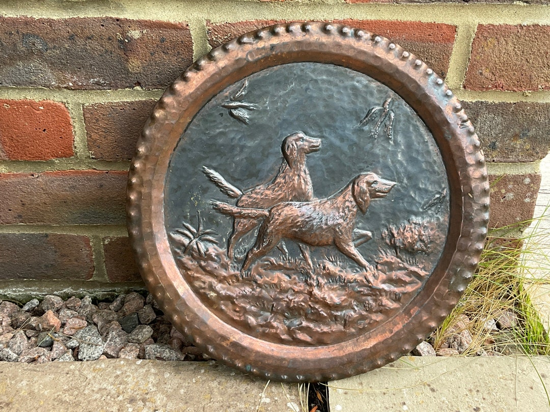 Antique Italian Large Copper Plate, Hunting Dogs and Pheasants, Hunting ...
