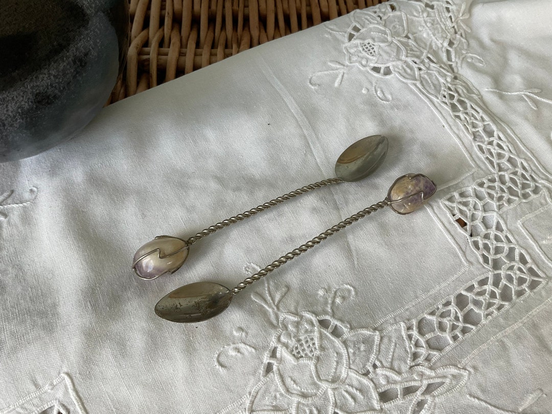 Vintage Silver and Gemstone Coffee Spoons, a Pair of Antique Semi ...
