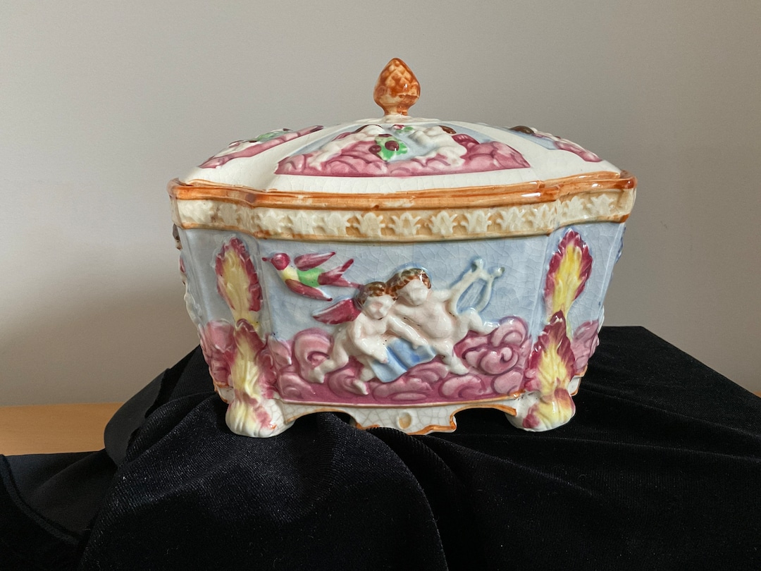 Vintage Japanese Majolica Maruhon Ware Bonboniere, Porcelain Lidded ...
