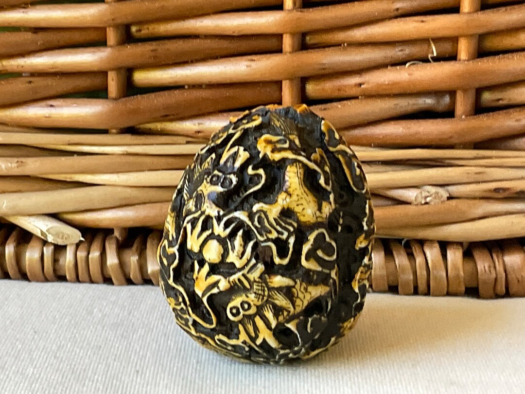 Chinese Carved Walnut Figurine, Resin, Textured, Dragons, Detailed ...