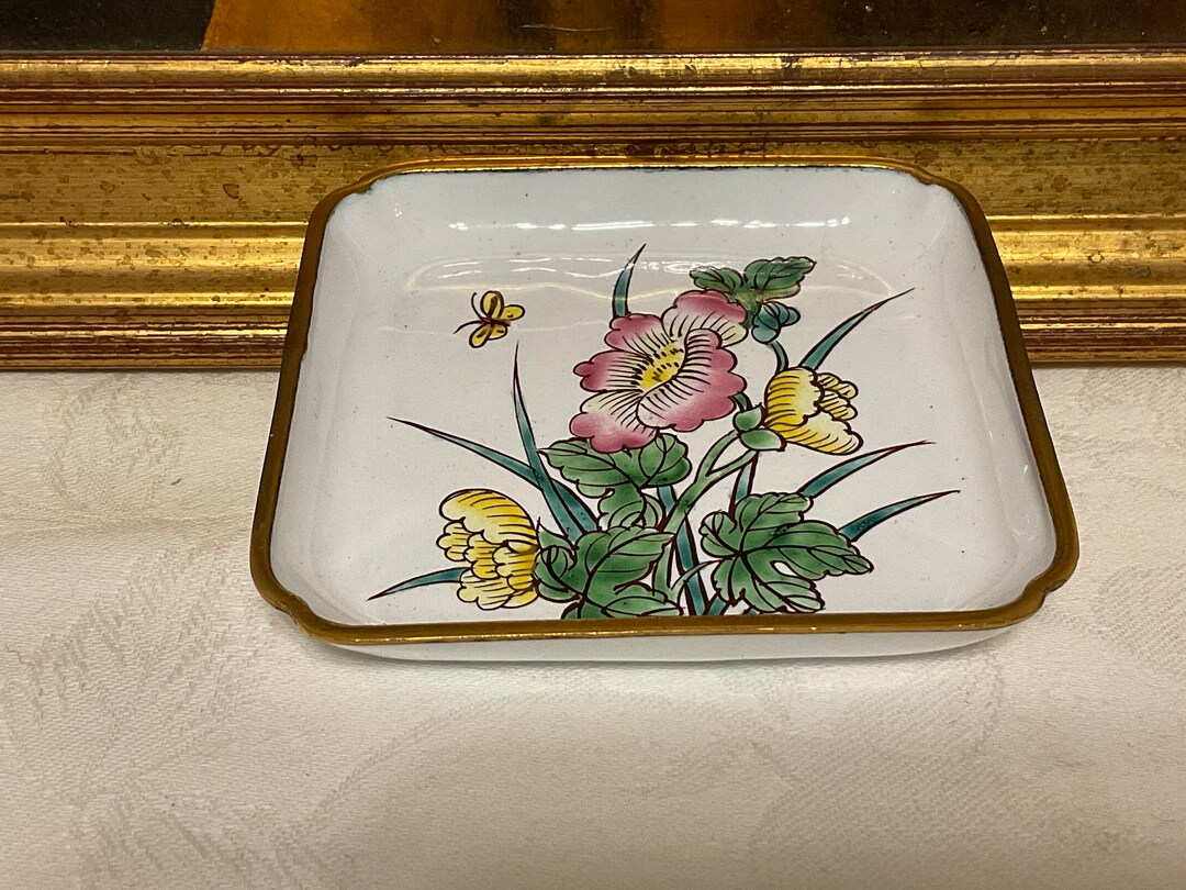 Vintage Chinese Enamel Pin Dish or Ring Dish With Flower Motif, Vintage ...
