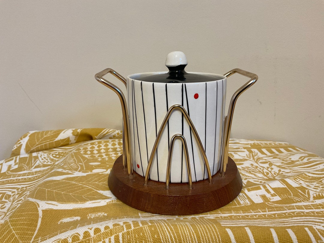 Retro 1950 Crown Devon Wyncraft Ceramic Lidded Jam Pot in a Teak and ...