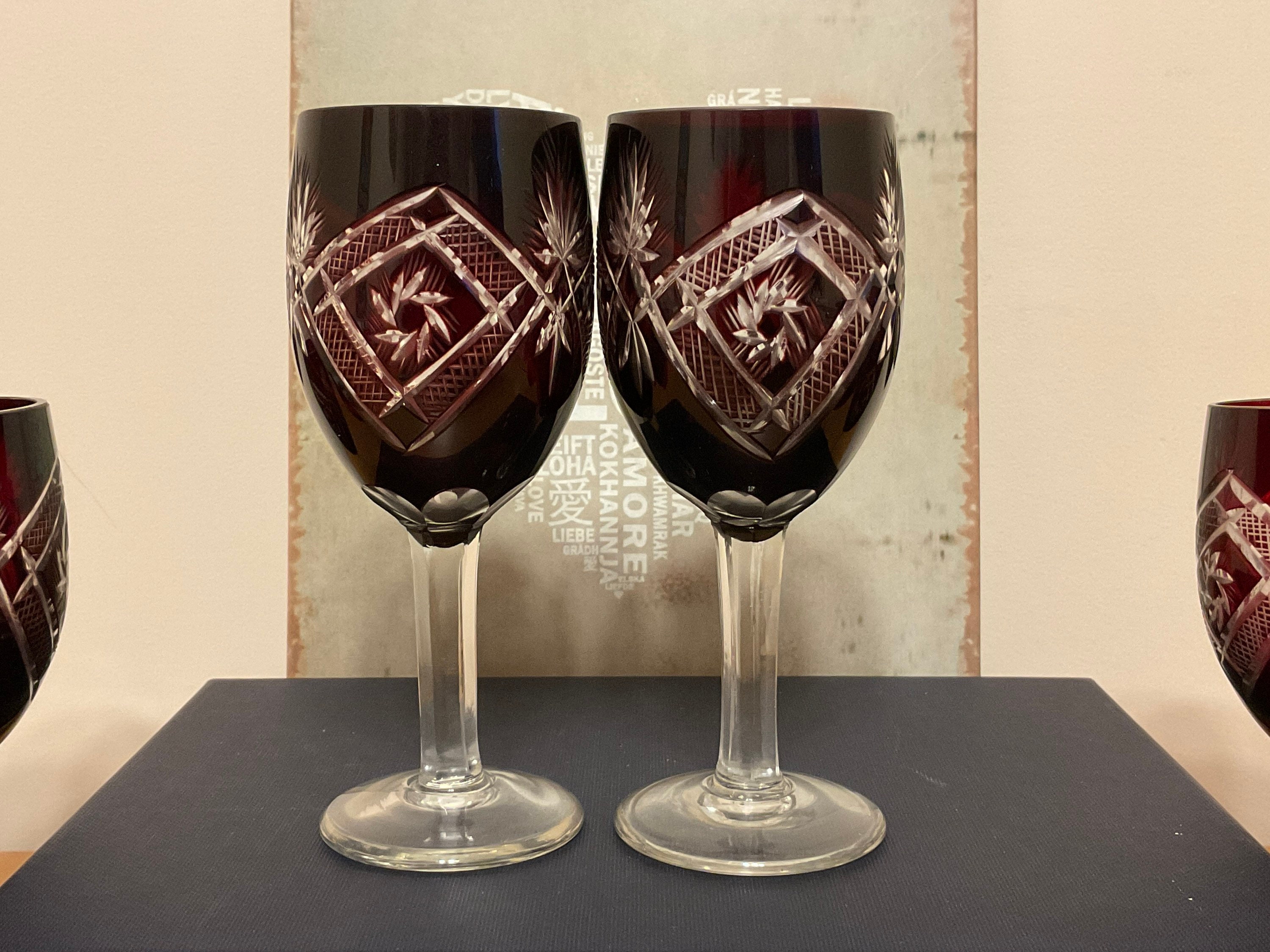 Rare and Elegant Set of Six Bohemian Deep Red Crystal Goblets/ - Etsy