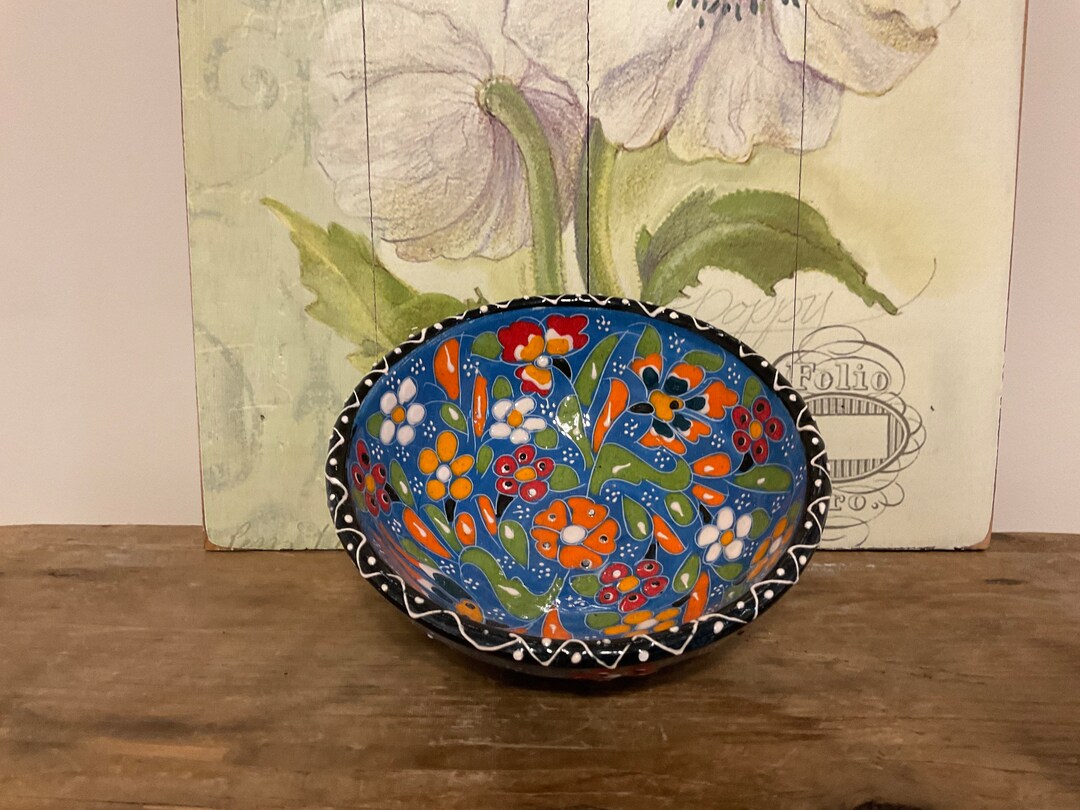 Vintage Hand Painted Dot Dish From Cyprus, Dot Dish, Colourful Dish ...