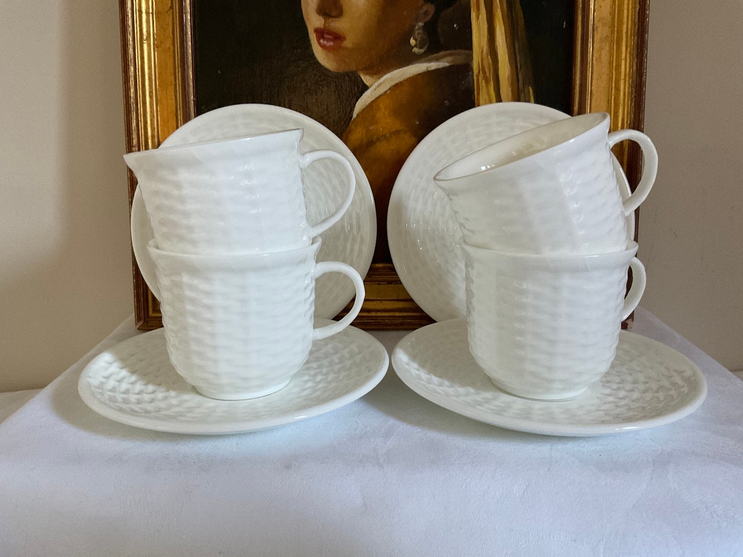Set of Four Coalport Nantucket Coffee Cups and Saucers, Basketweave ...