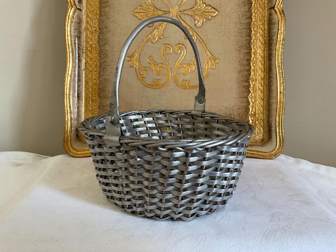 Vintage Silver Metal Woven Wire Decorative Basket, Clever Storage, Home ...