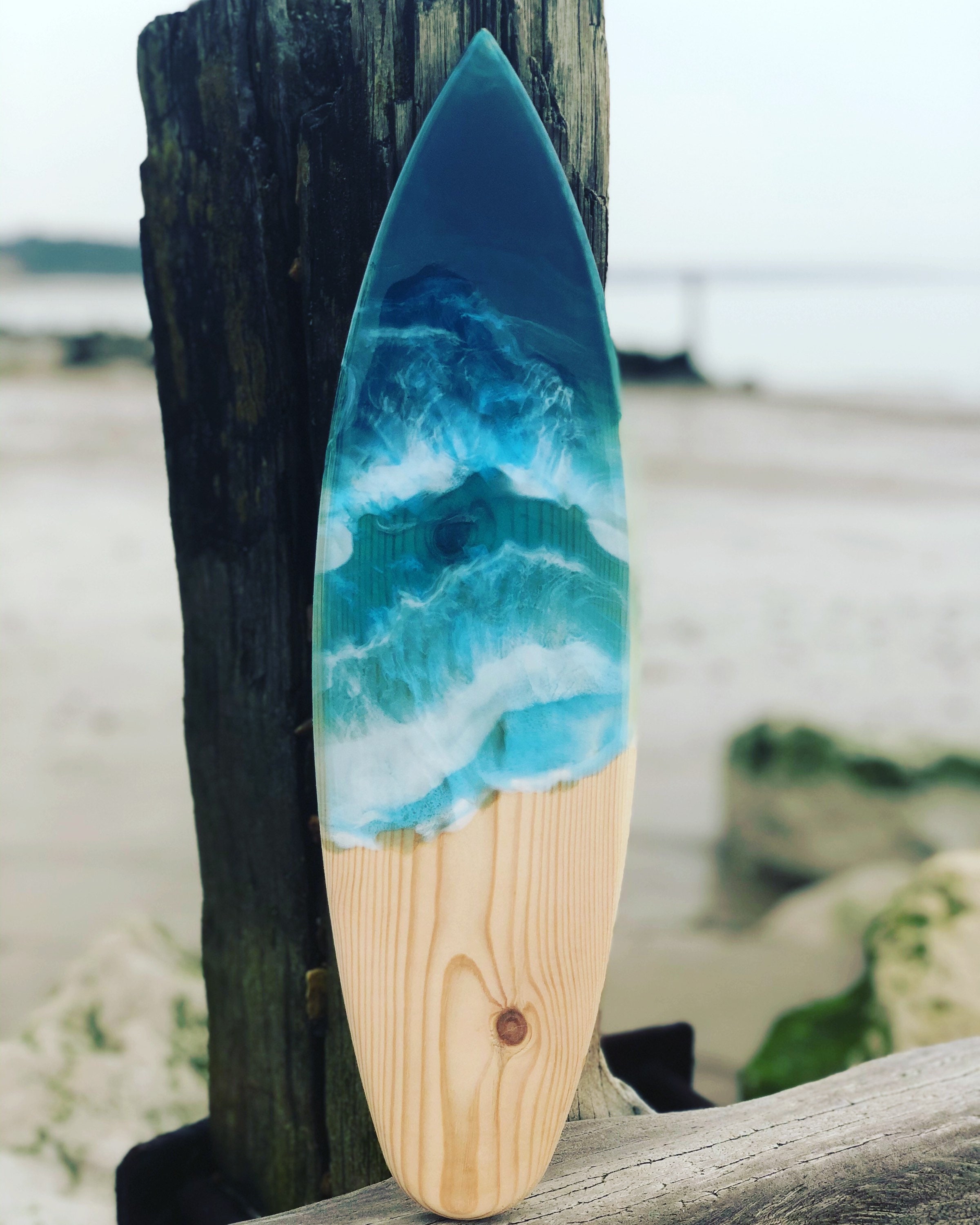 Surfboard beach/wave resin art | Etsy