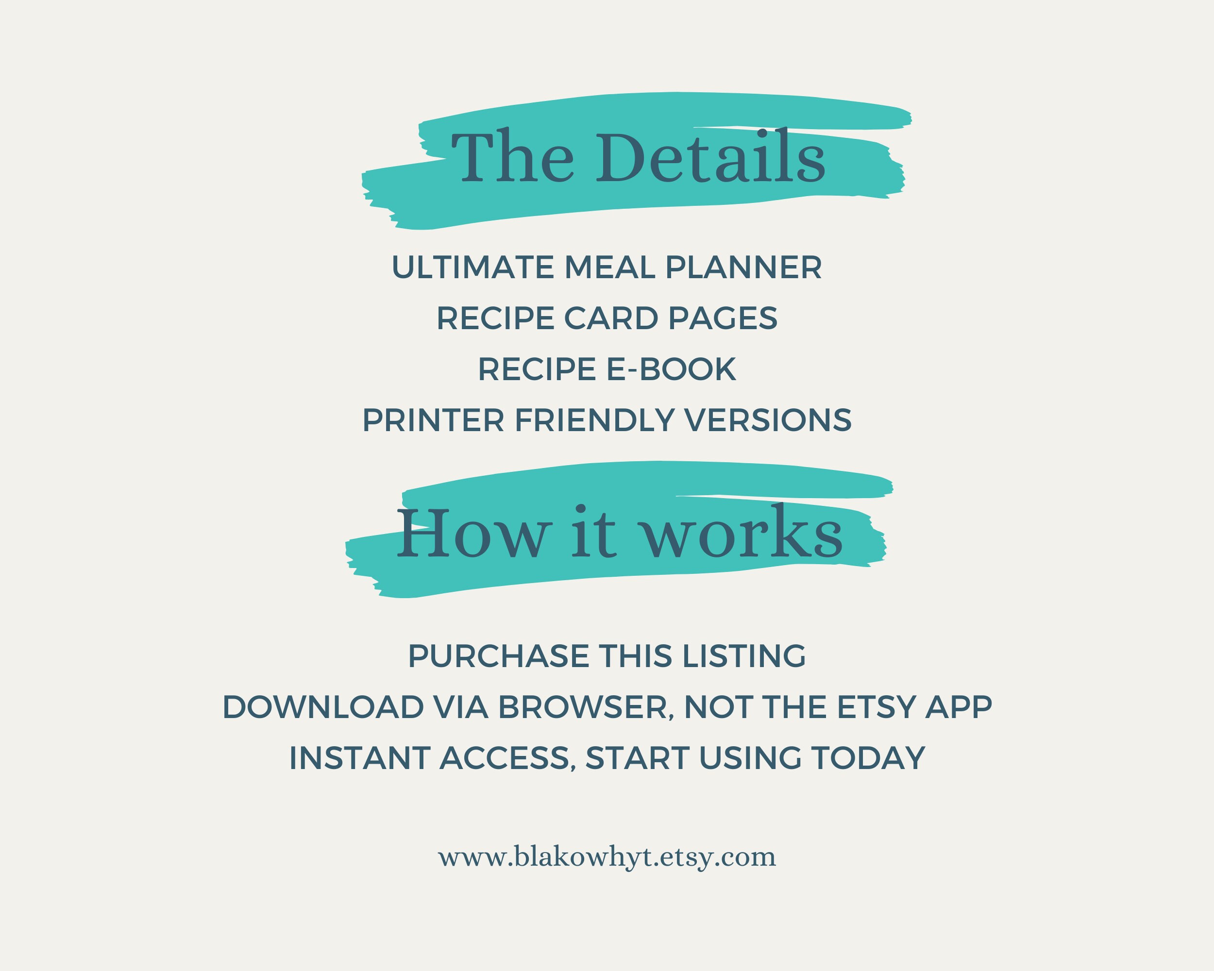 Meal Planner Printable Bundle, Digital Download, Recipe Card Pages ...