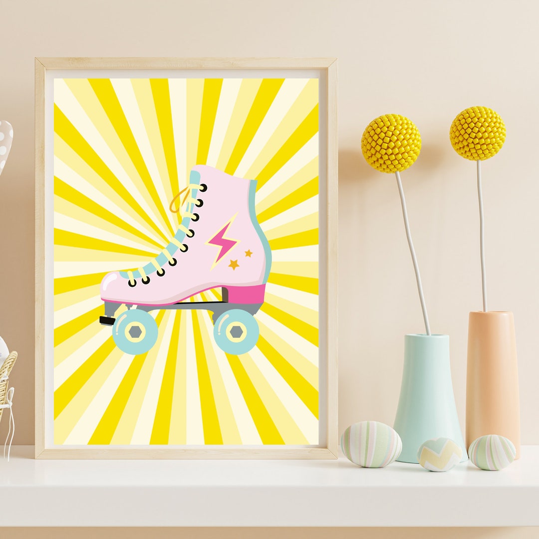 Retro Wall Art, Roller Skate Print Yellow, Maximalism Printable - Etsy