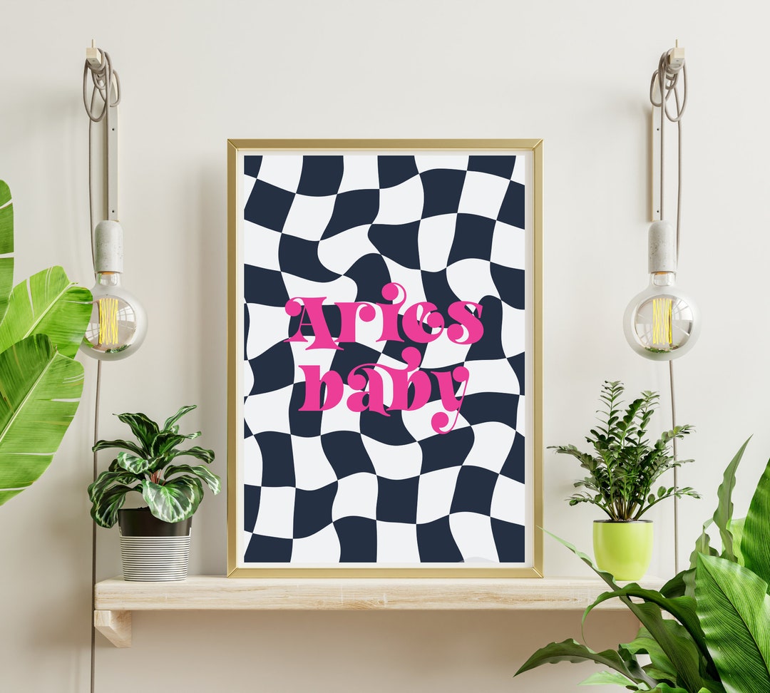 Retro Star Sign Poster, Retro Font Art, Checkerboard Black Pink - Etsy
