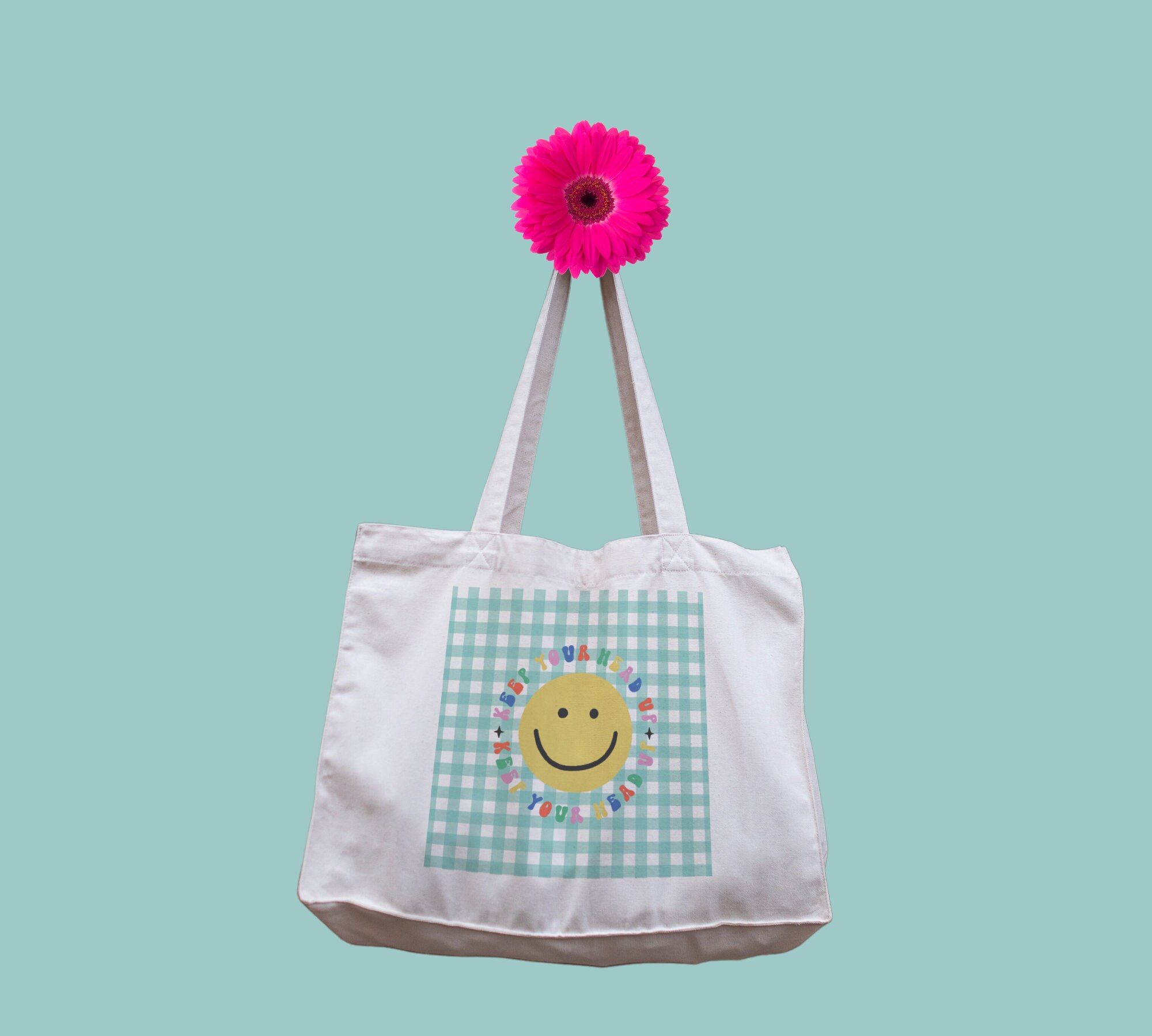 Retro Tote Bag Self Care Maximalist Style Keep Your Chin Up - Etsy