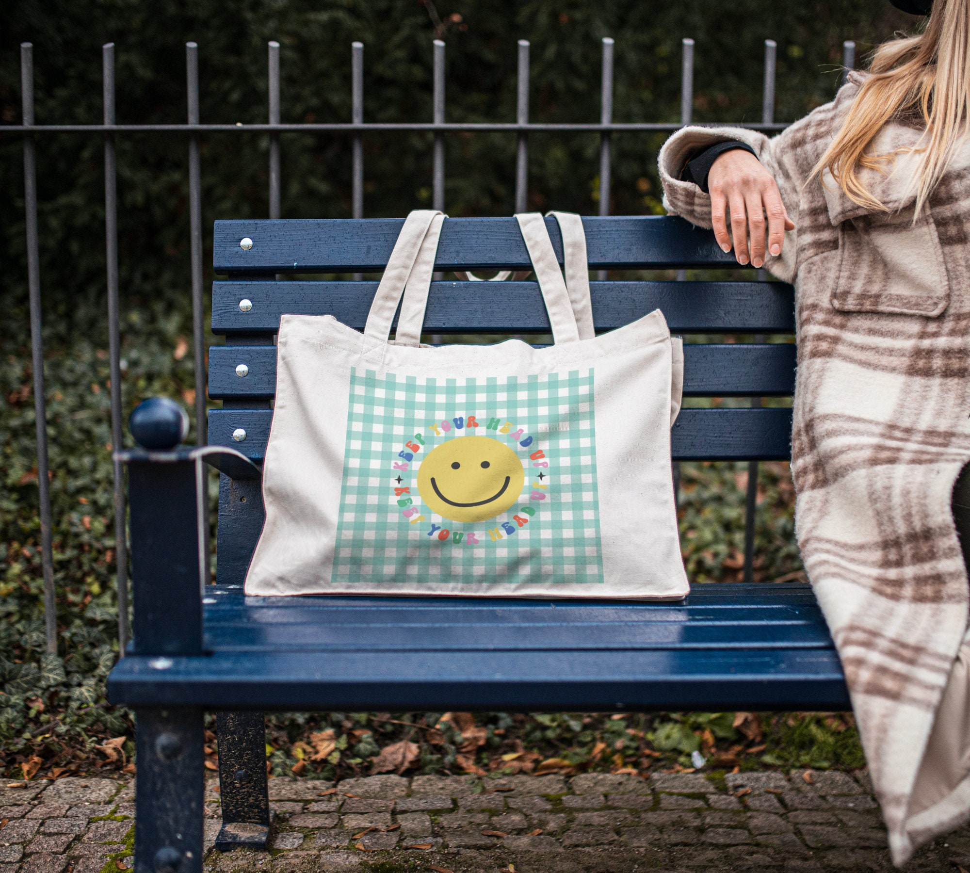 Retro Tote Bag Self Care Maximalist Style Keep Your Chin Up - Etsy