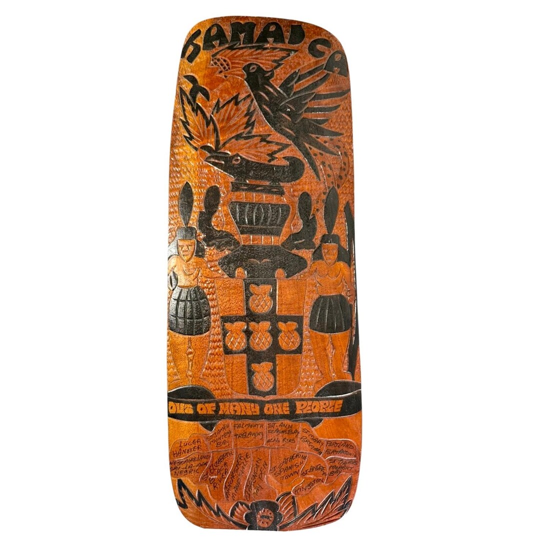 Vintage Jamaican Hand Carved Wooden Wall Plaque National Symbols Parish ...
