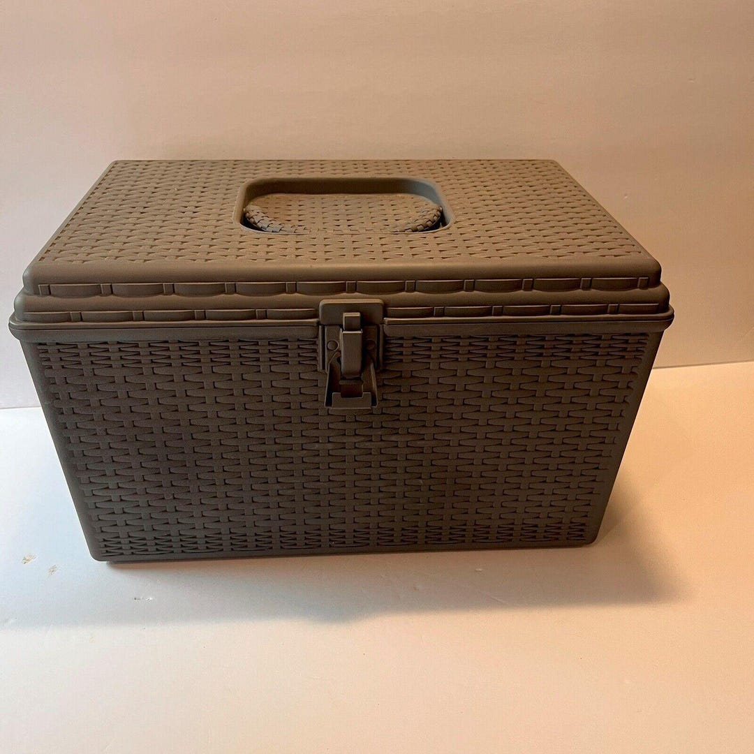 Large Gray Vintage Plastic Celluloid Basketweave Sewing Box - Etsy
