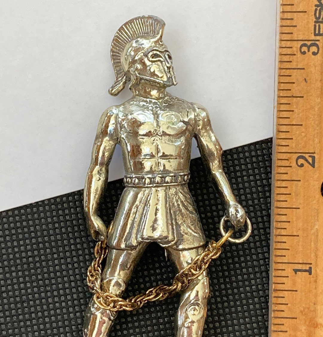 Rare Roman Gladiator in Chains Brooch Pin Large Heavy Silver Tone ...