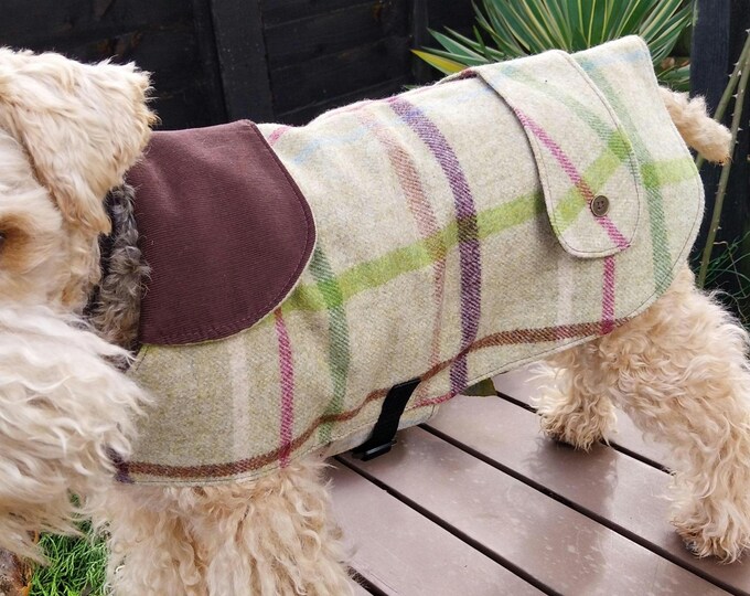 British Wool Dog Coat: Country Check, Cotton Corduroy Lined,handmade UK ...