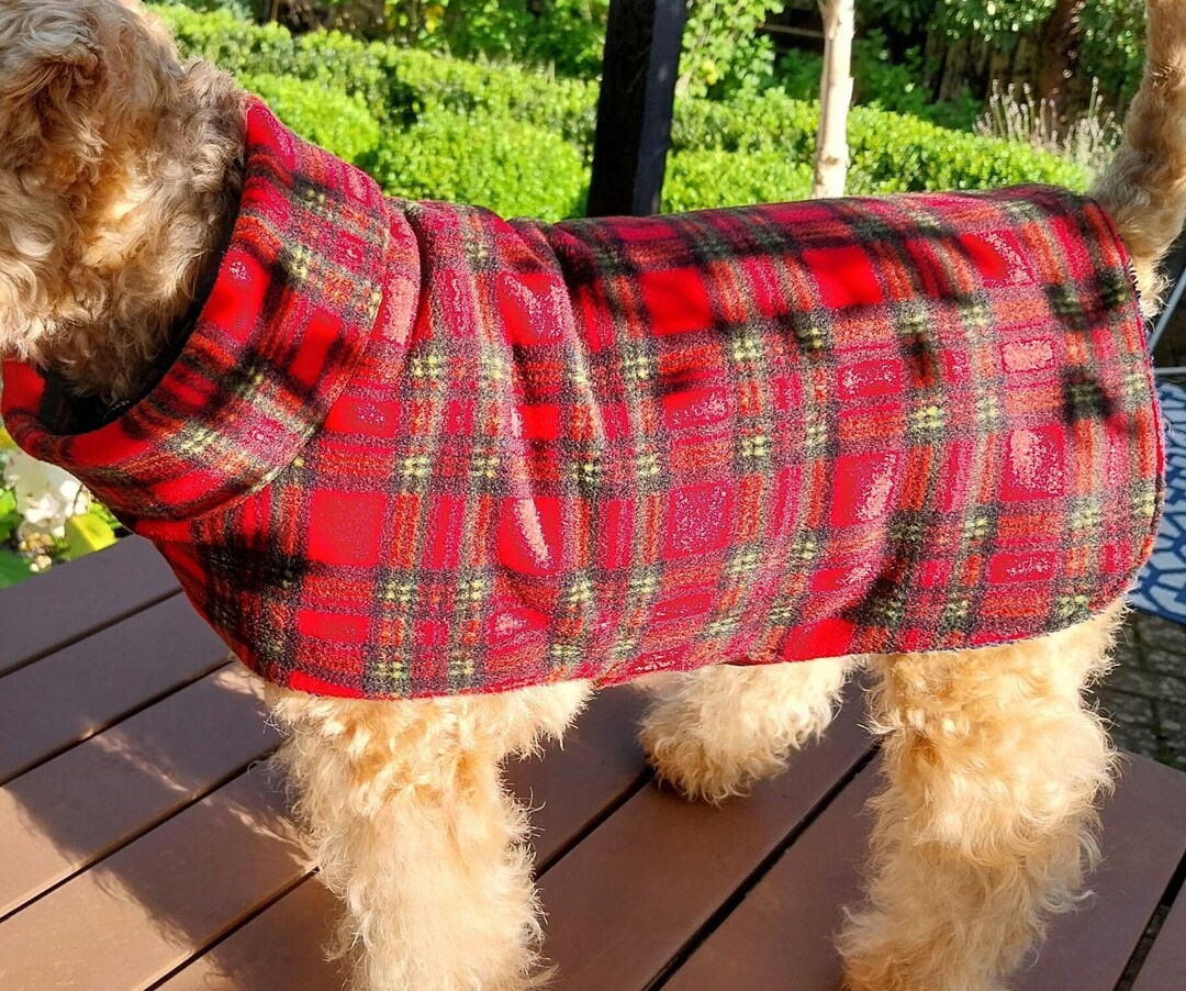 Red Tartan Fleece Dog Dry Coat: Absorbent Towelling Lining - Etsy