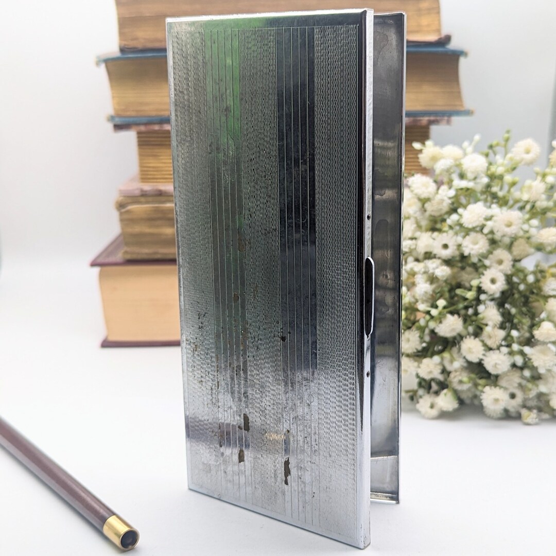 Long Cigarette Case Chromium Plated With Metal Holder Push Button ...