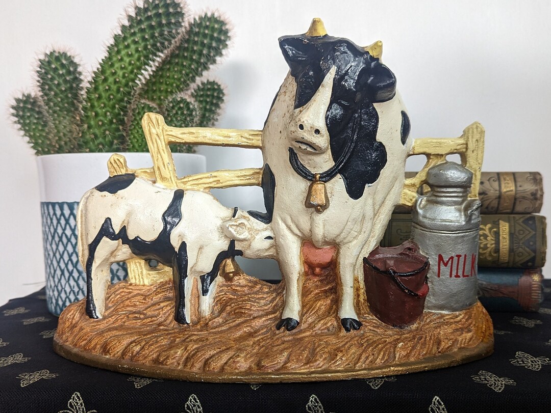 Vintage Cast Iron Dairy Cow Doorstop Cute Farm Animal / - Etsy